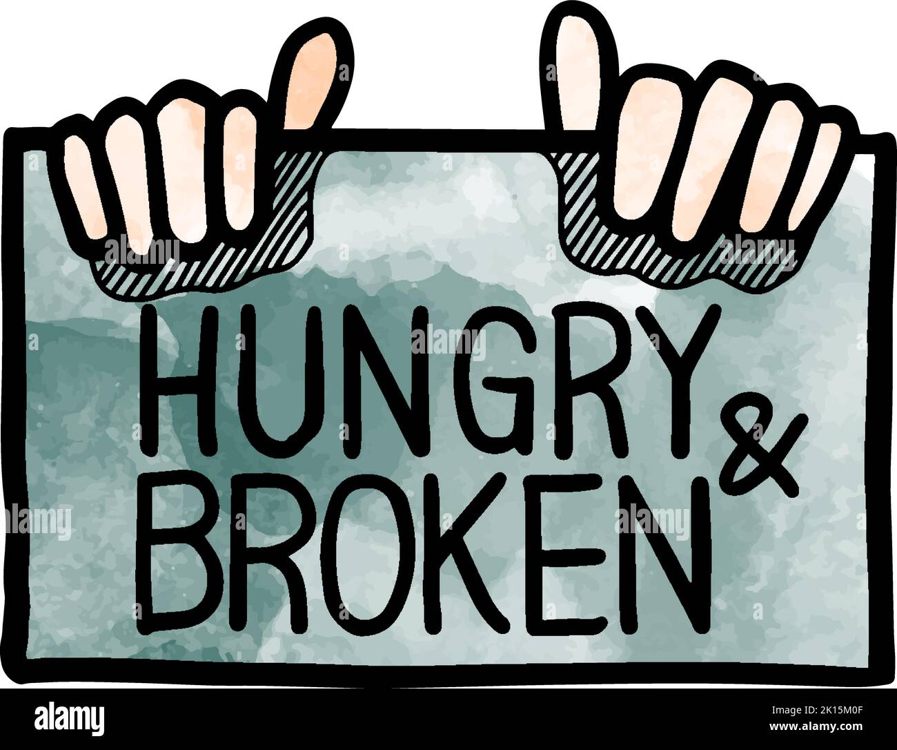 Watercolor style hand holding sign icon hungry and broken Stock Vector ...
