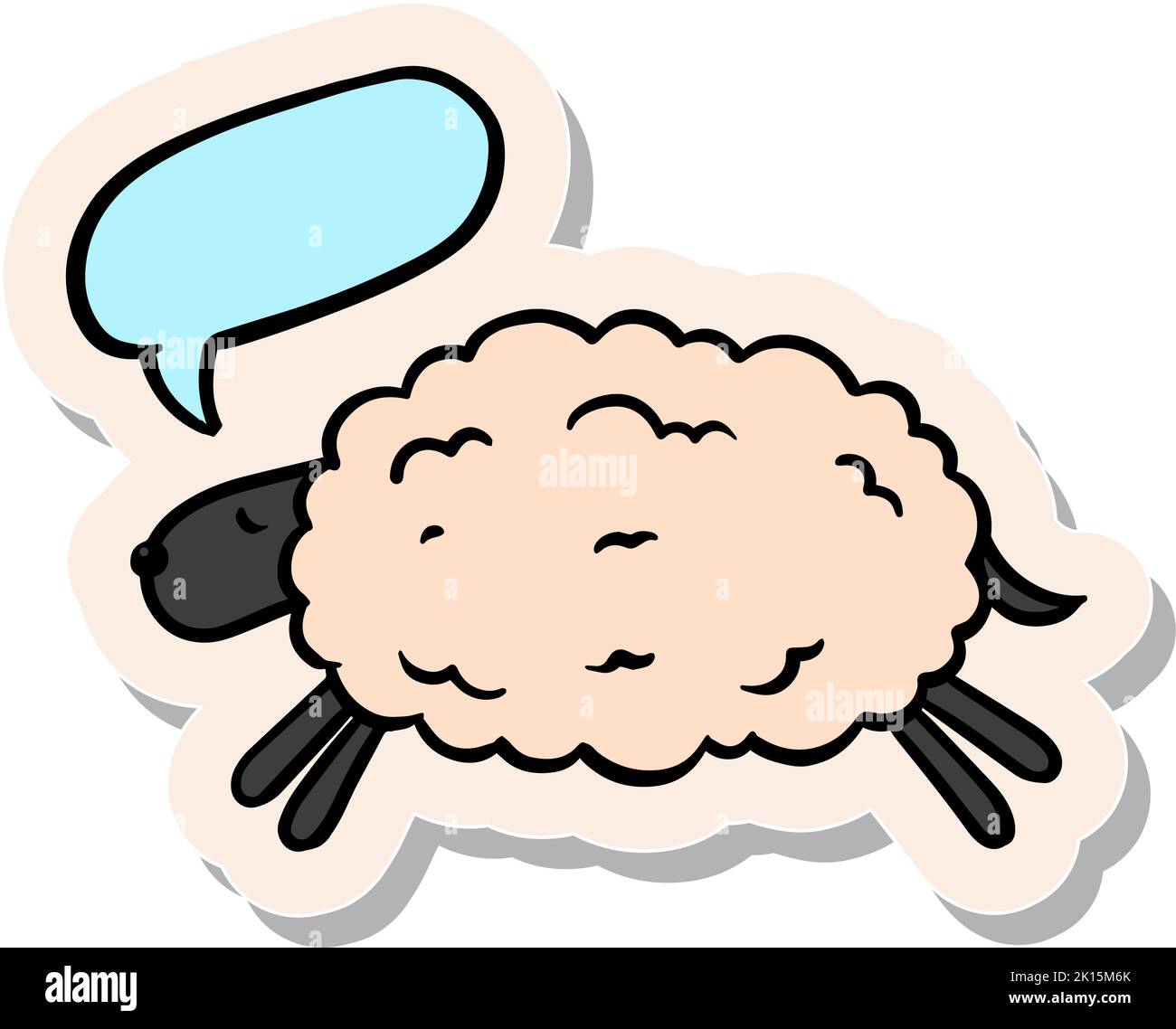 Hand drawn sheep with speech bubble in sticker style vector ...