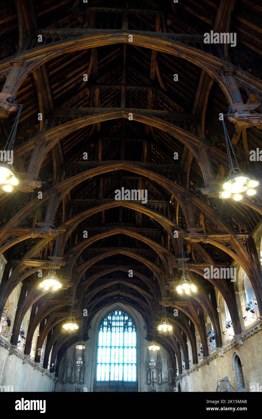 Ceiling showing wooden beams at Westminster Hall looking south towards ...