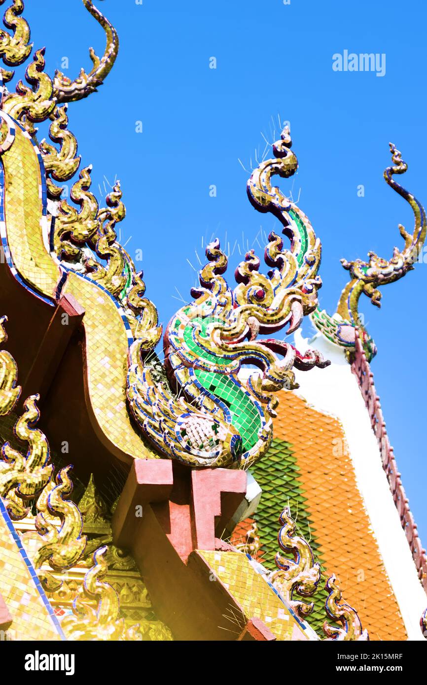 Elements of Thai Temple sculpture: dragon, three-faced janus, samsara ...