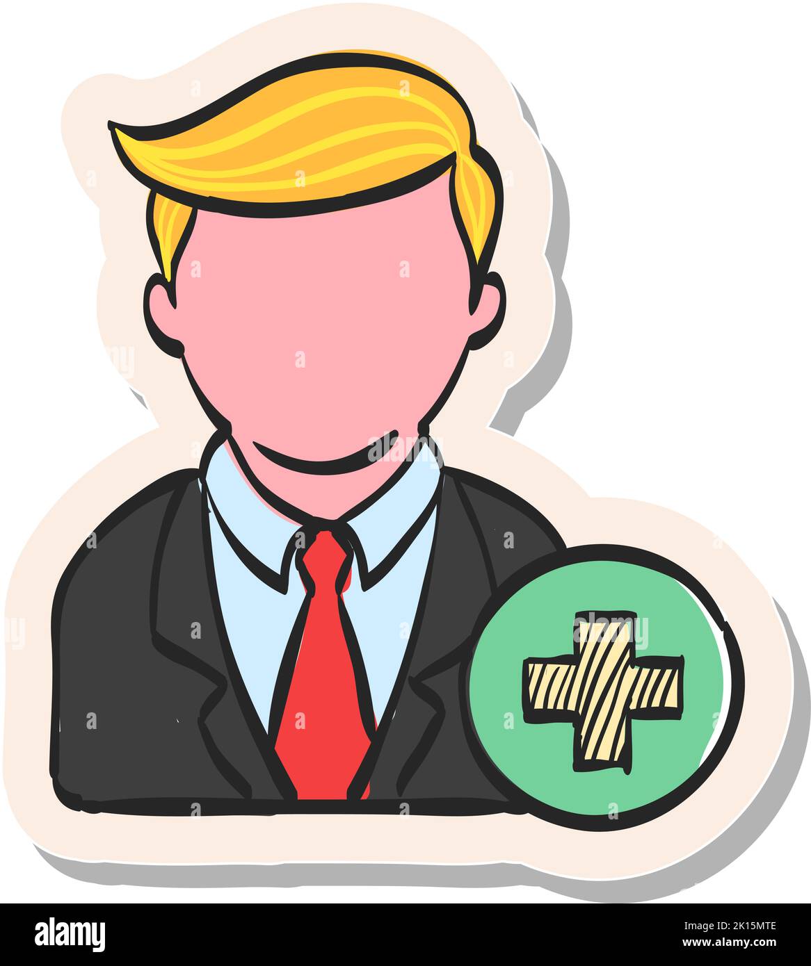 Hand drawn Businessman with plus sign icon in sticker style vector ...