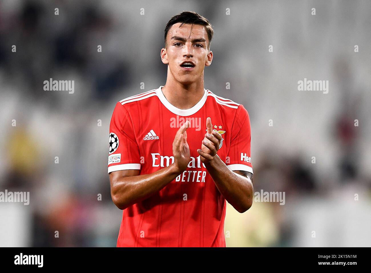Turin, Italy. 14 September 2022. Petar Musa of SL Benfica gestures at ...