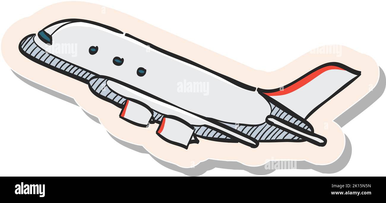 Hand drawn Airplane icon in sticker style vector illustration Stock ...