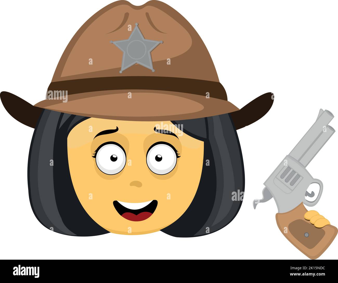 Vector emoji illustration of a cartoon yellow female sheriff with a hat ...