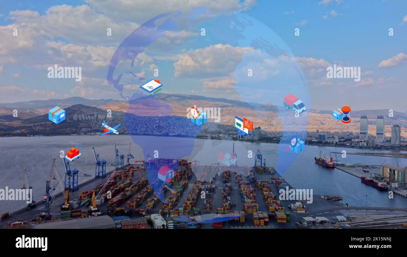 Logistic business or transport concept Aerial view over import export ...