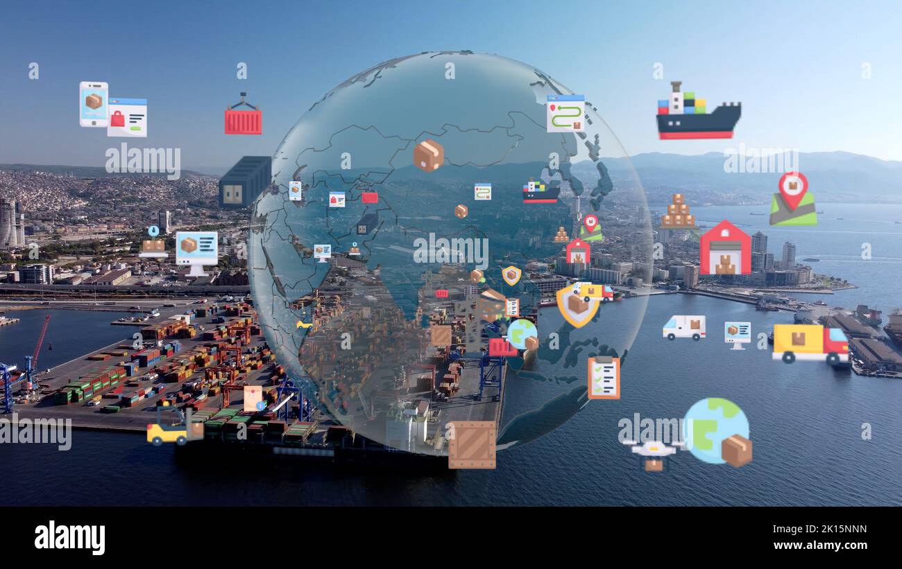 Logistic business or transport concept Aerial view over import export ...