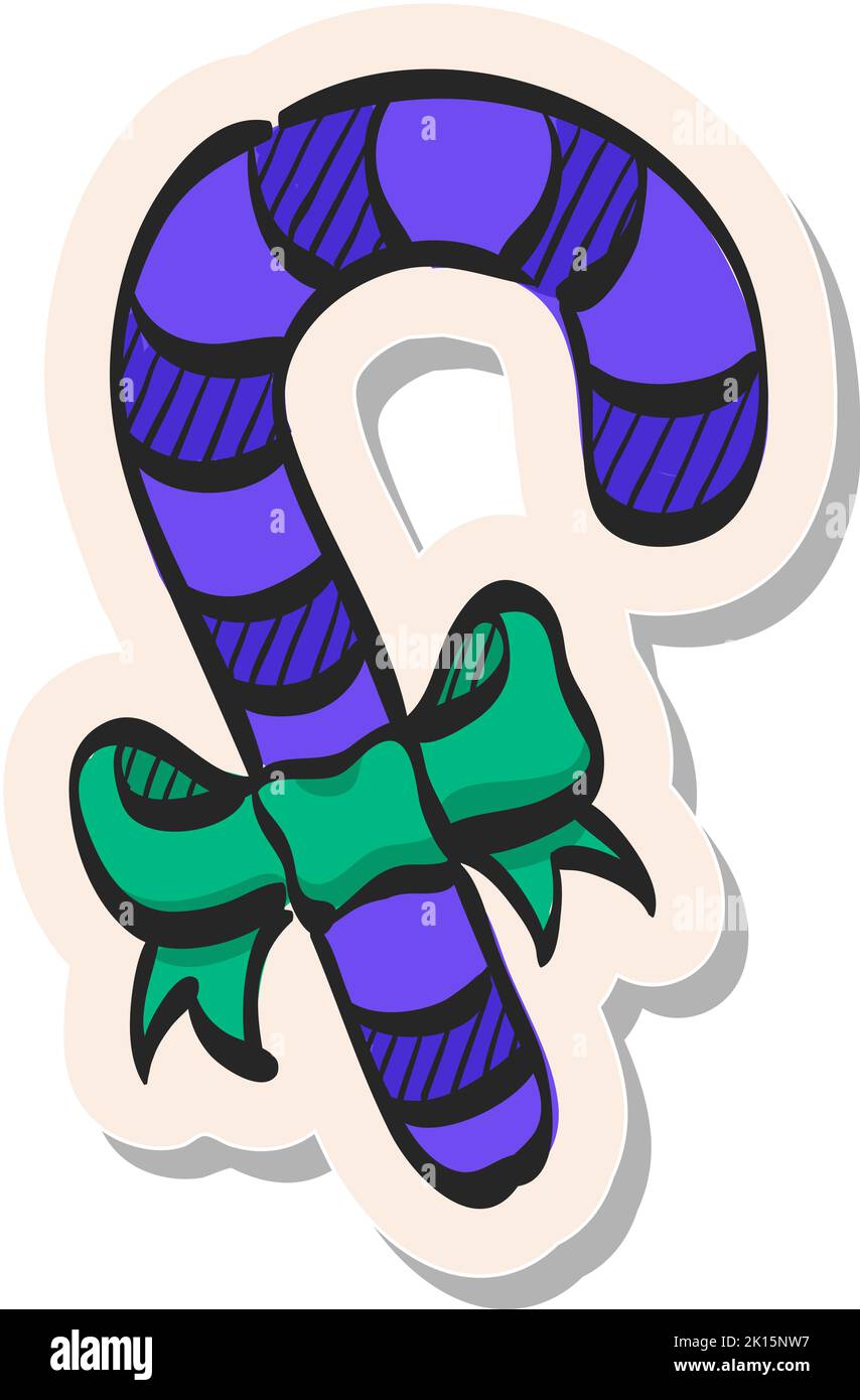 Hand drawn Candy cane icon in sticker style vector illustration Stock ...