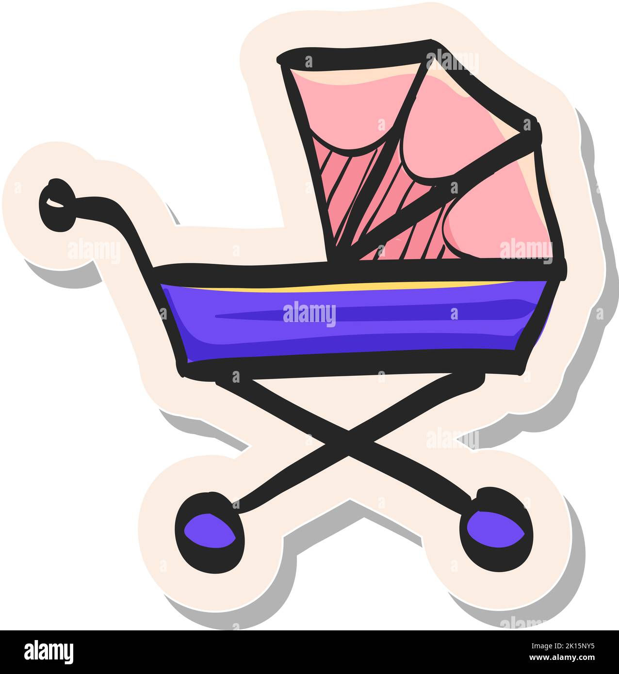 Hand drawn Shopping cart icon in sticker style vector illustration ...