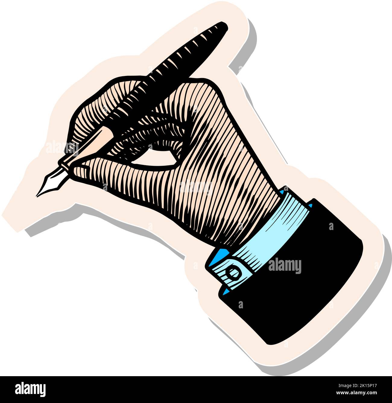 Hand drawn hand holding pen in sticker style vector illustration Stock ...