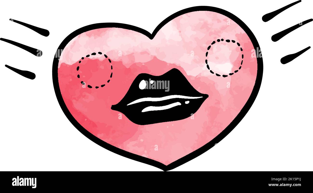 Watercolor style hand draw woman lips inside heart shape outline Stock ...