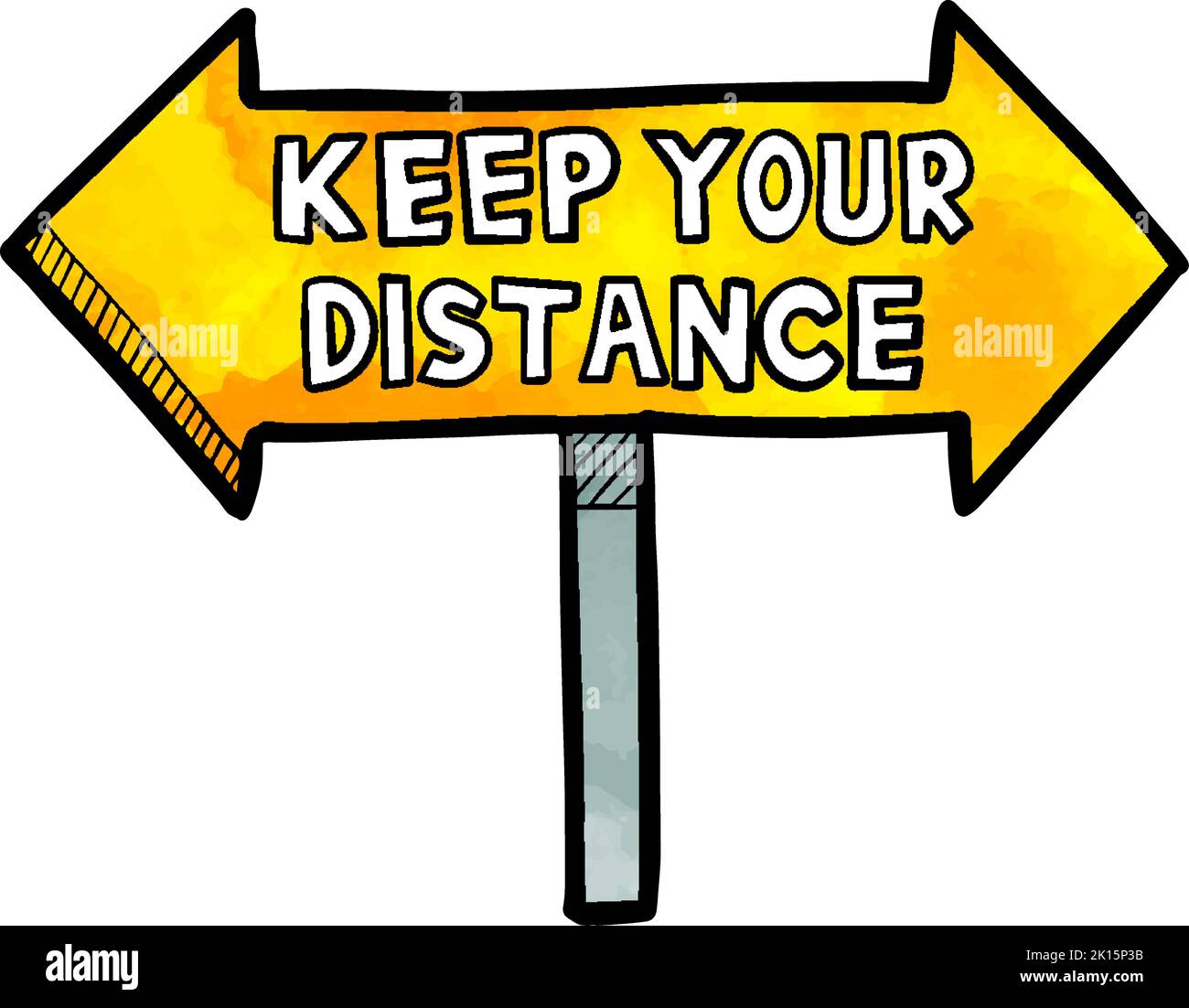 Watercolor style hand drawn road sign with text social distancing Stock ...