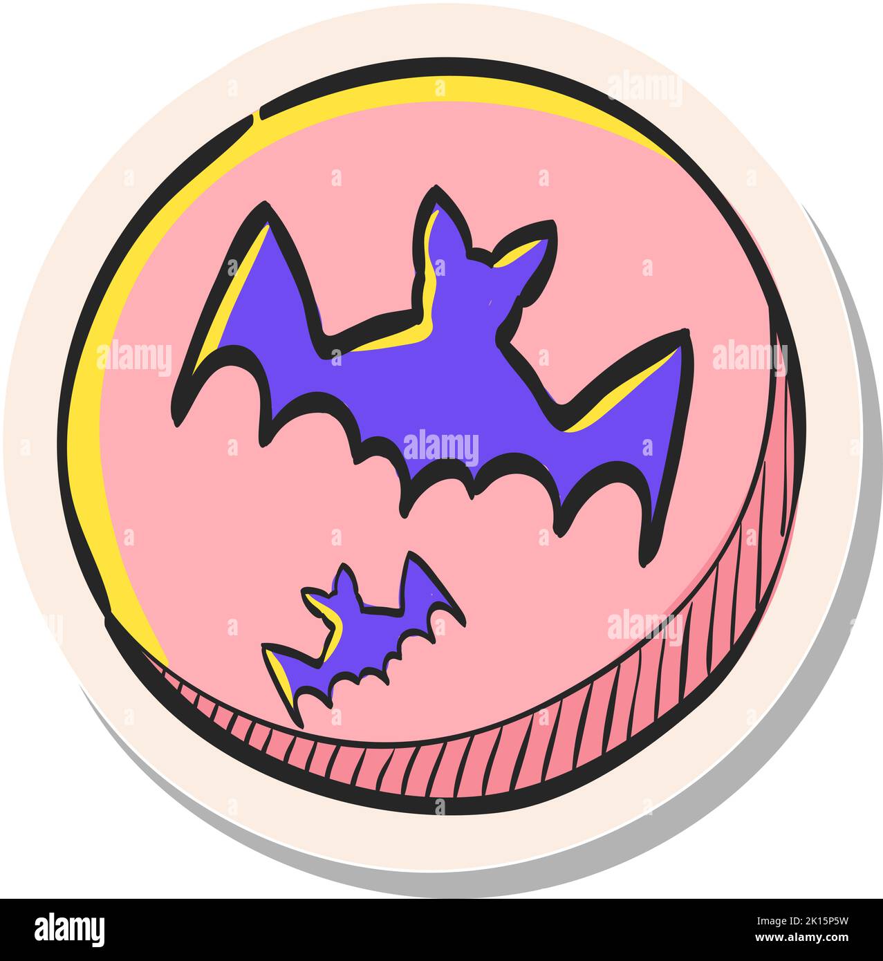 Hand drawn Bats and moon icon in sticker style vector illustration ...
