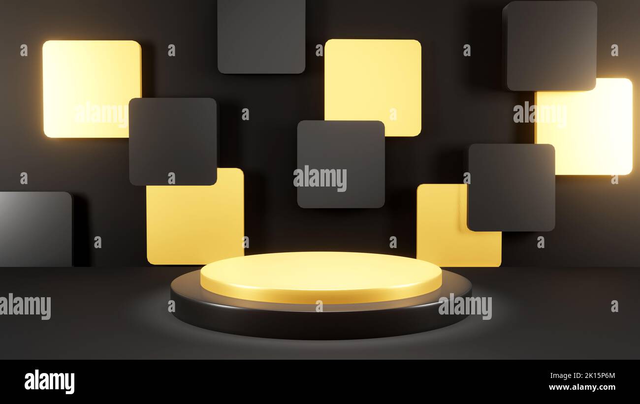 3d rendering of black background and product podium stand studio Stock ...