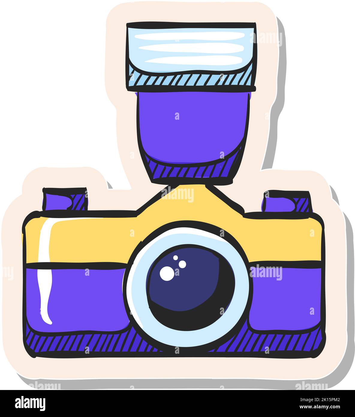 Hand drawn Camera icon in sticker style vector illustration Stock ...