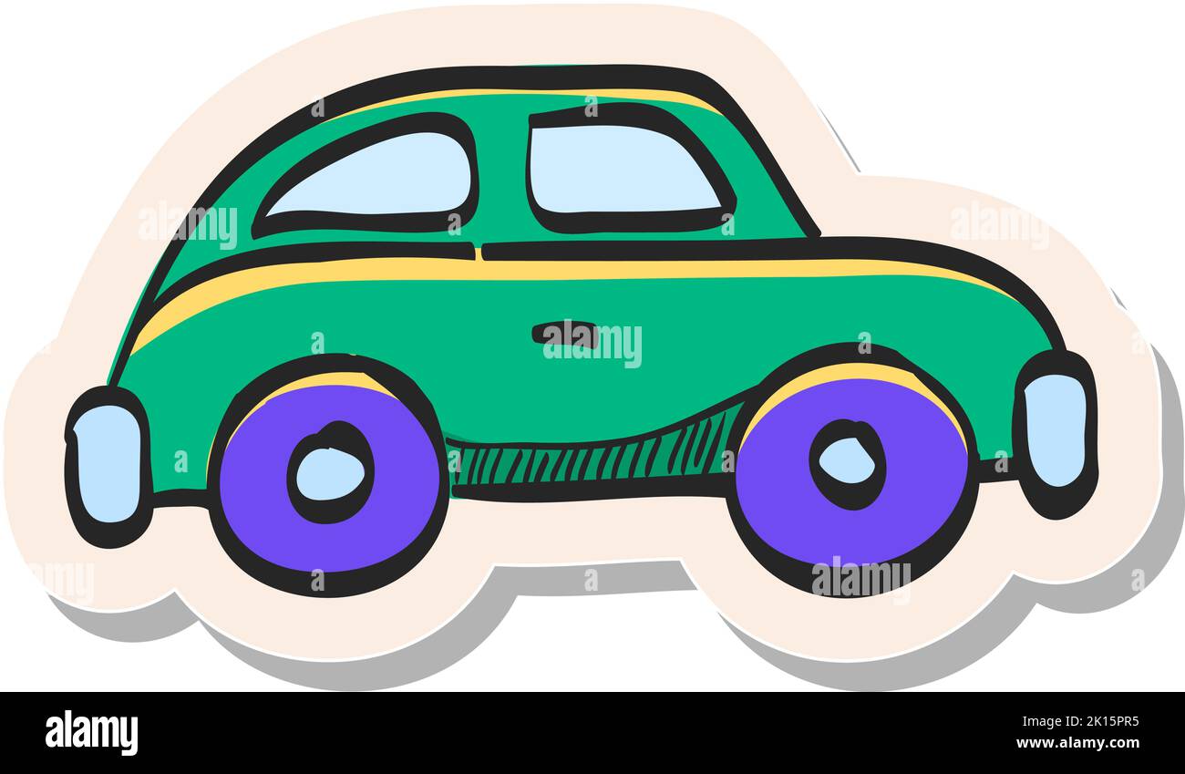 Hand drawn Green car icon in sticker style vector illustration Stock ...