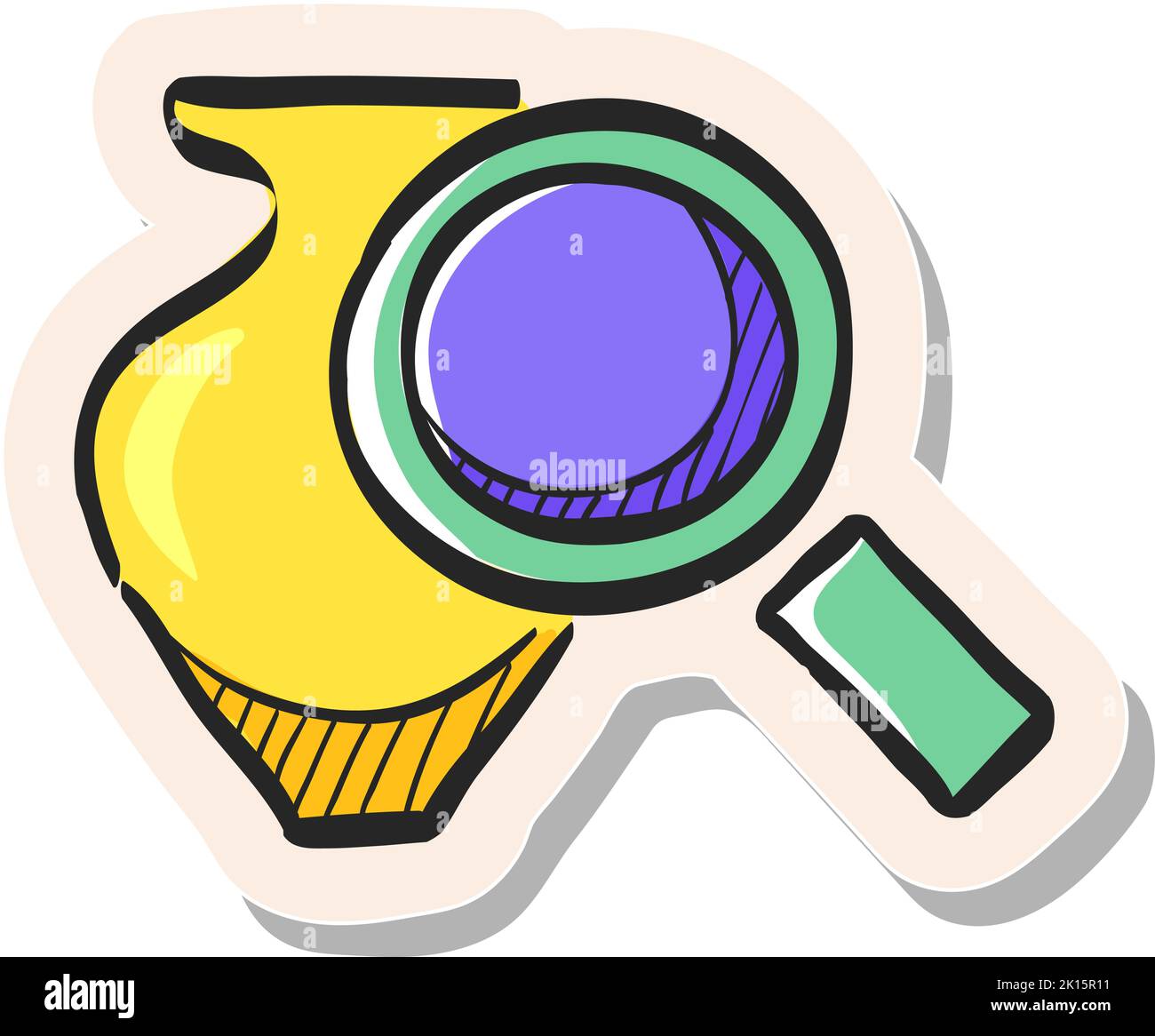 Hand drawn Vase and magnifier icon in sticker style vector illustration ...