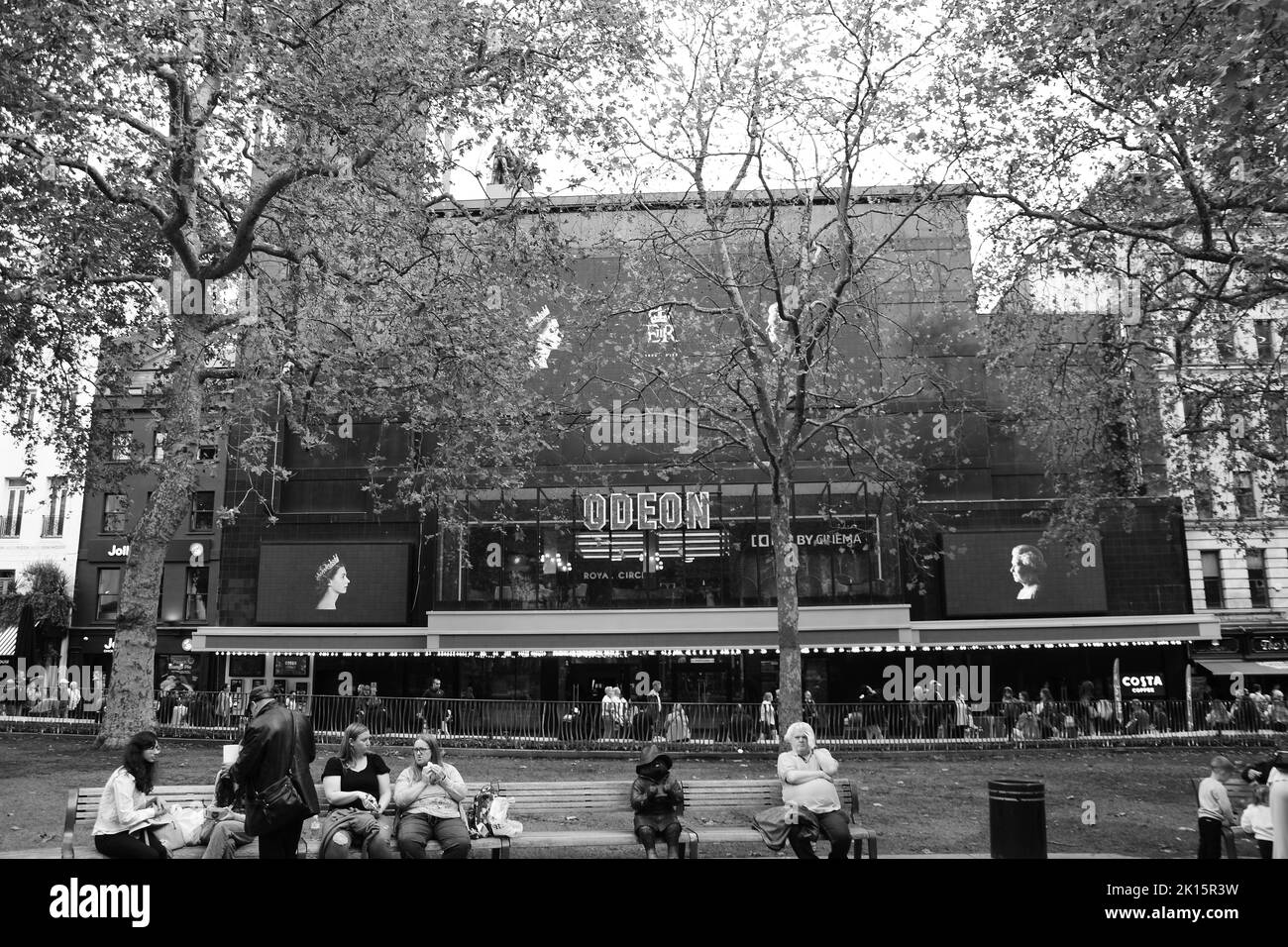 Paddington Bear sits alone in Leicester Square as Queen Elizabeth II ...