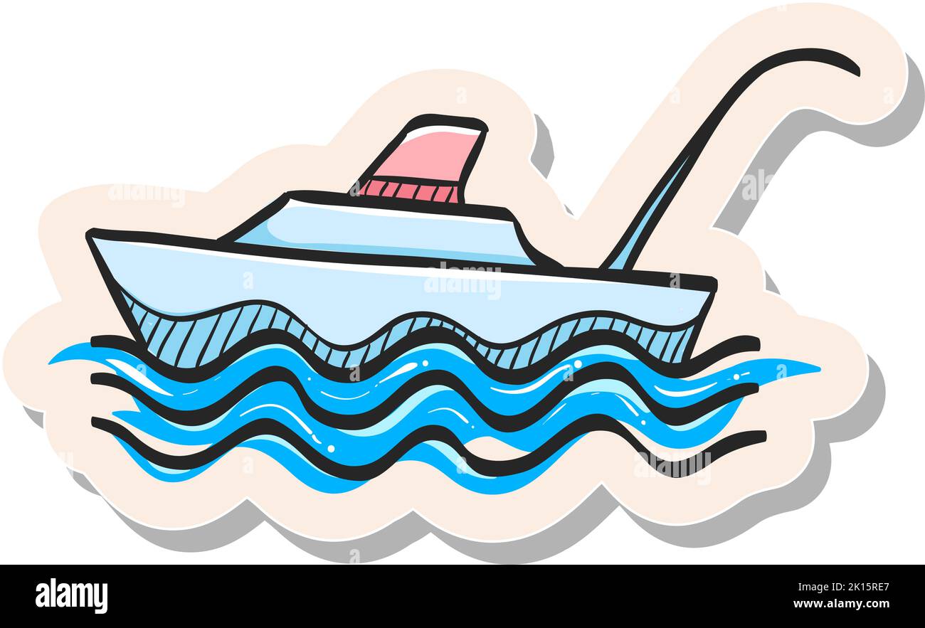 Hand drawn Fishing boat icon in sticker style vector illustration Stock ...