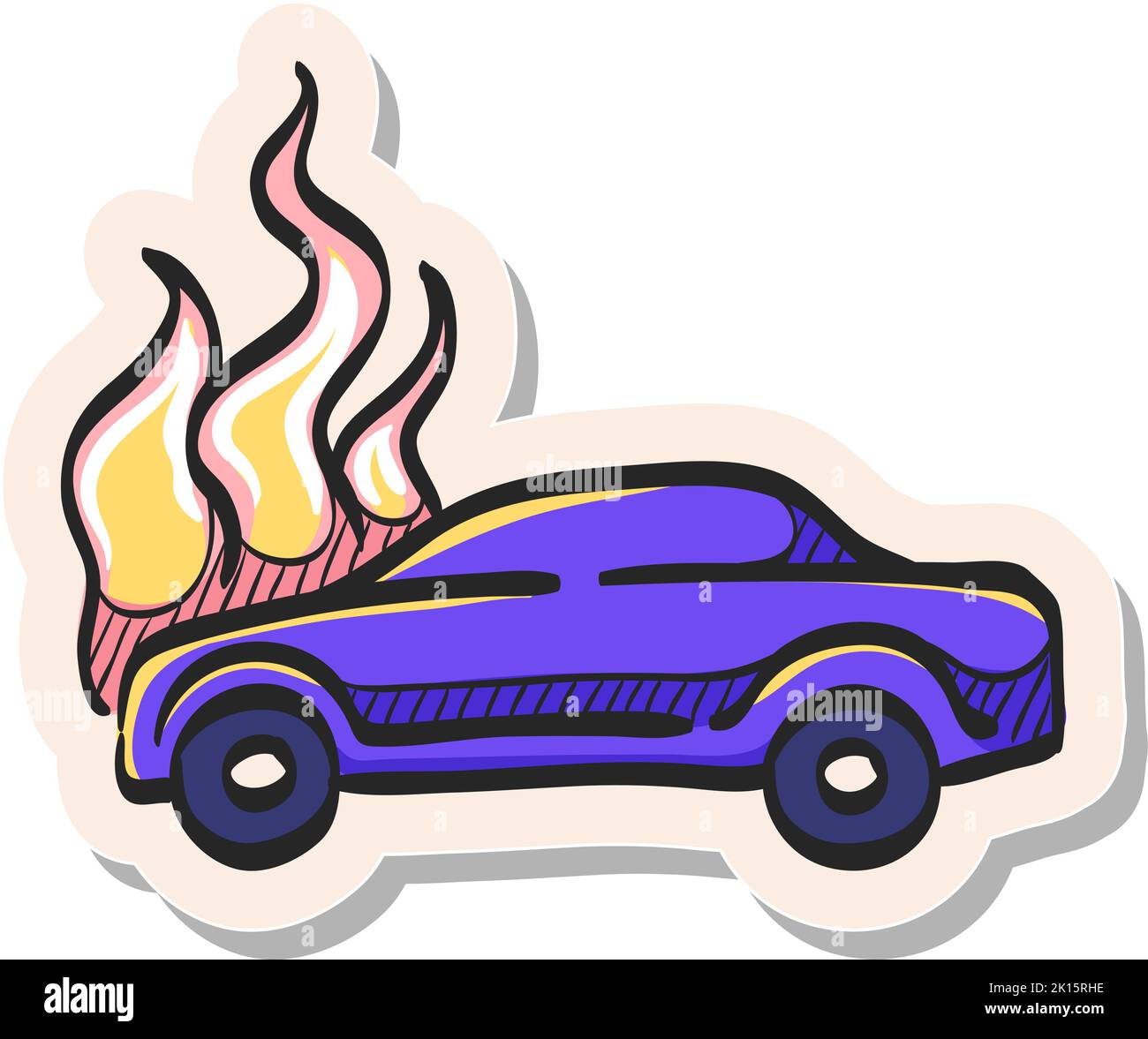 Hand drawn Car on fire icon in sticker style vector illustration Stock ...