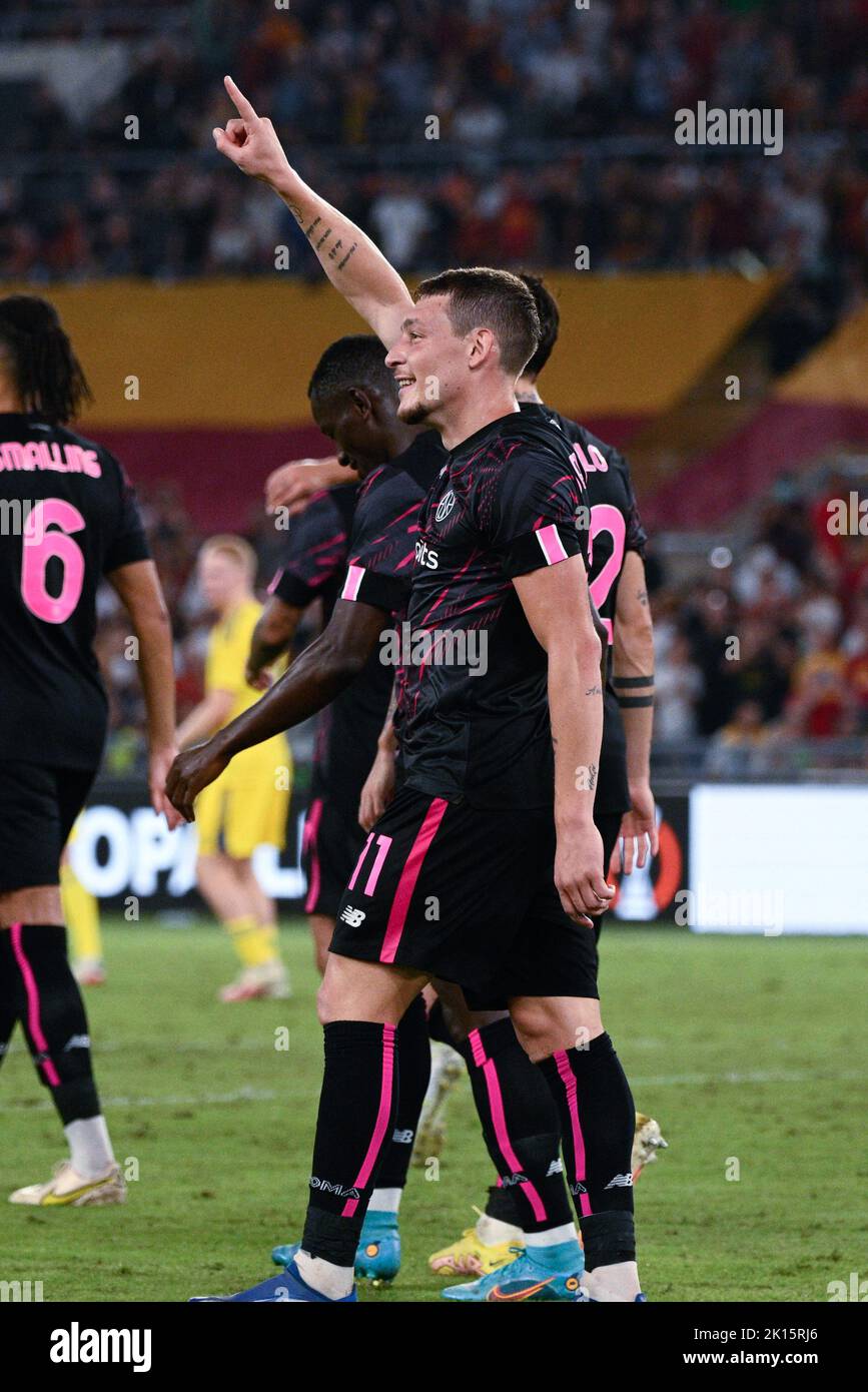 Rome, Italy. 15th Sep, 2022. Andrea Belotti (AS Roma) celebrates after ...