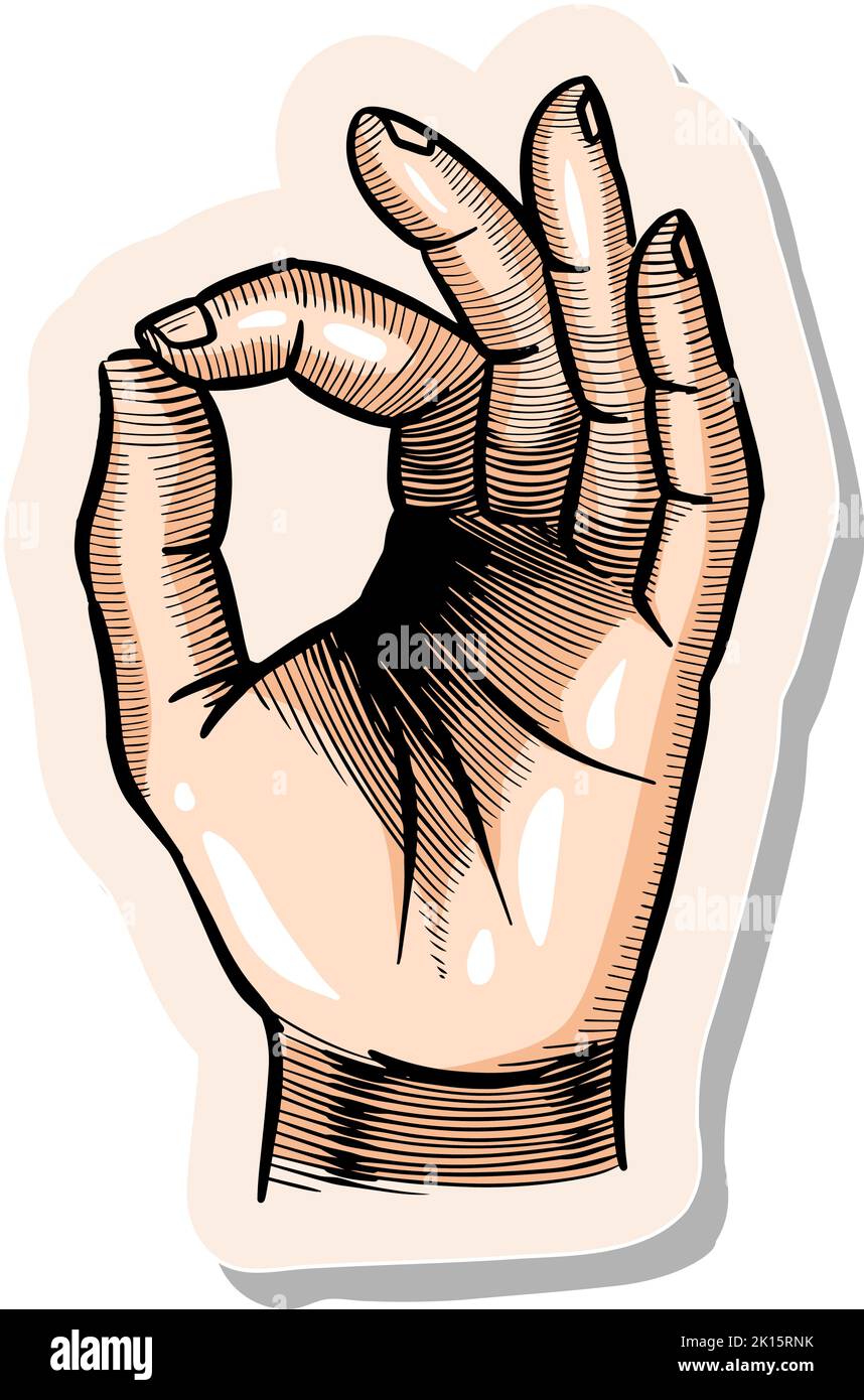 Hand drawn ok hand sign in sticker style vector illustration Stock ...