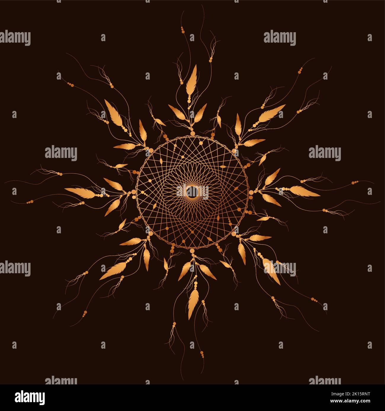 Dreamcatcher with mandala ornament and bird feathers. Sun Flower Gold ...