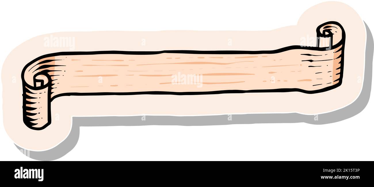 Hand drawn curled paper banner in sticker style vector illustration ...