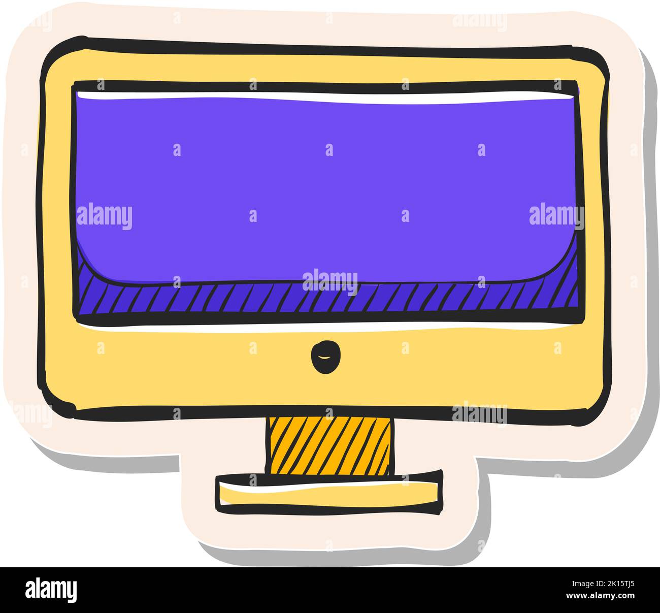 Hand drawn Desktop computer icon in sticker style vector illustration ...