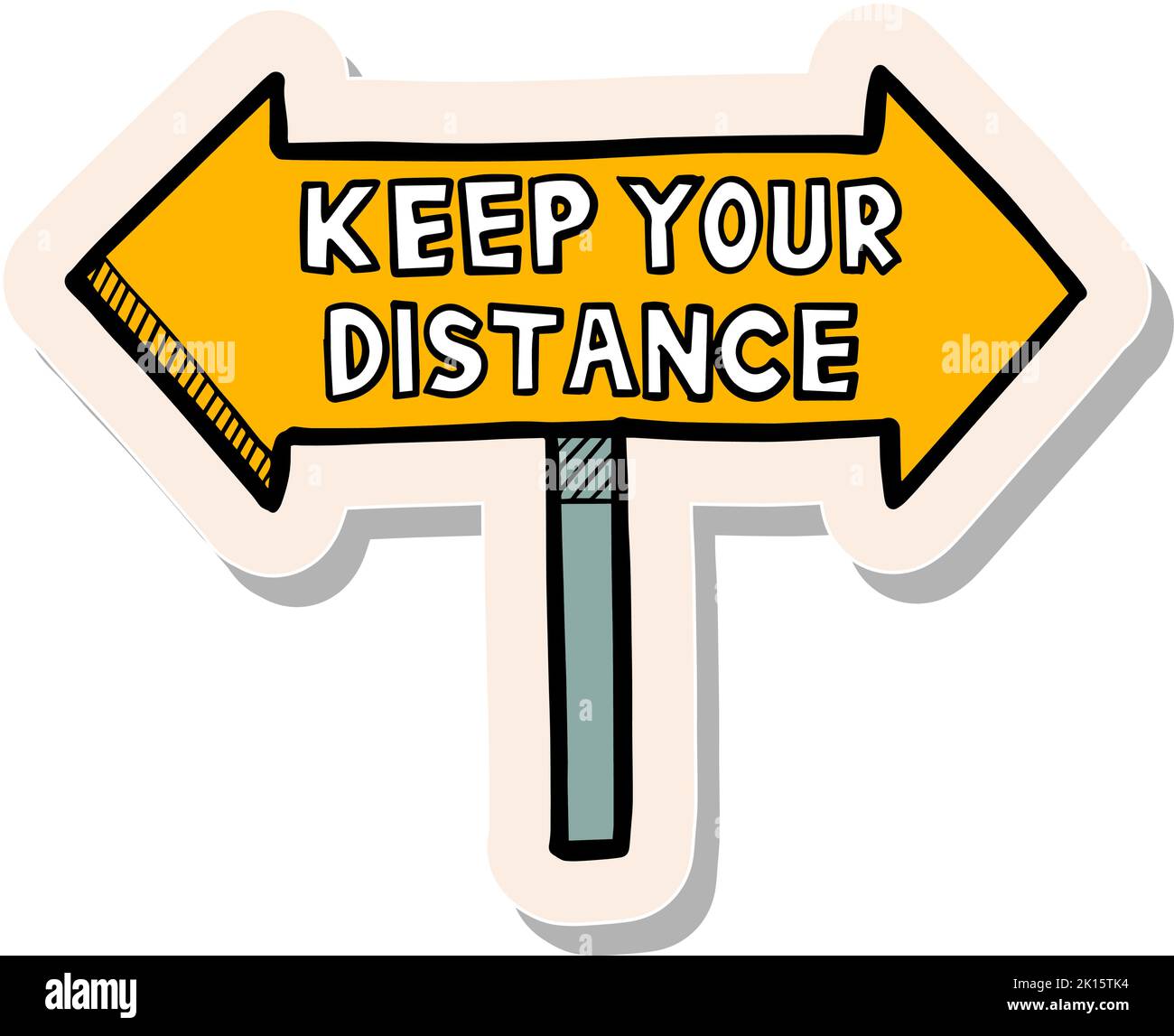Hand drawn road sign with text social distancing in sticker style ...