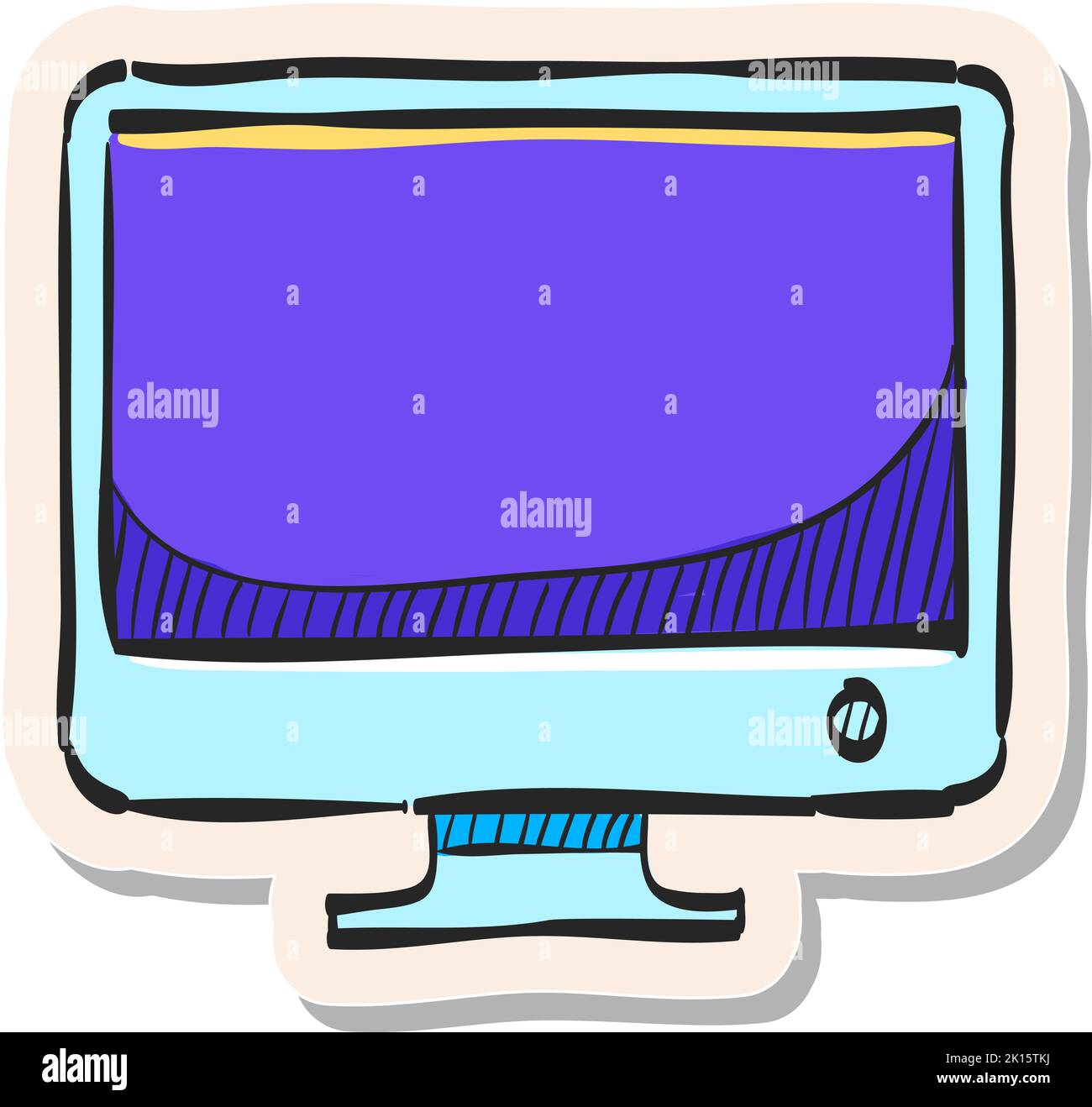 Hand drawn Desktop computer icon in sticker style vector illustration ...