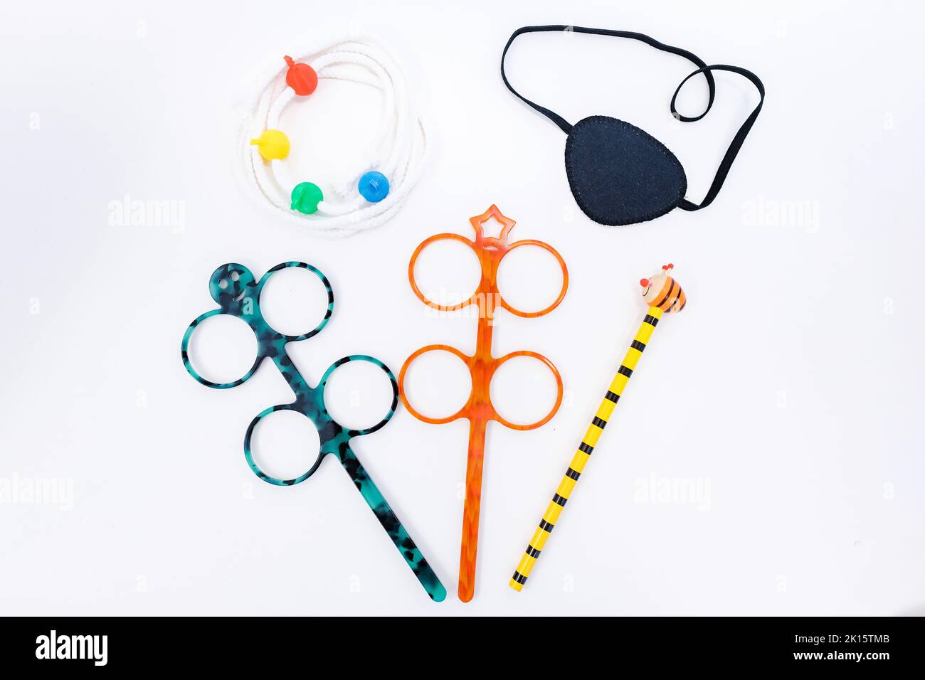 Top view of arrangement of various tools including flipper stick and ...