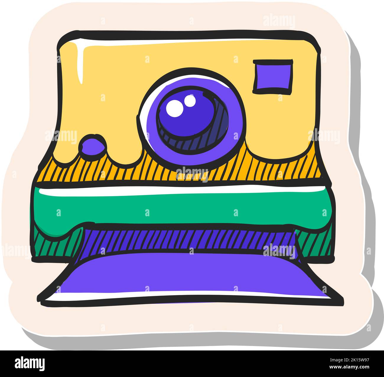 Hand drawn Instant camera icon in sticker style vector illustration ...