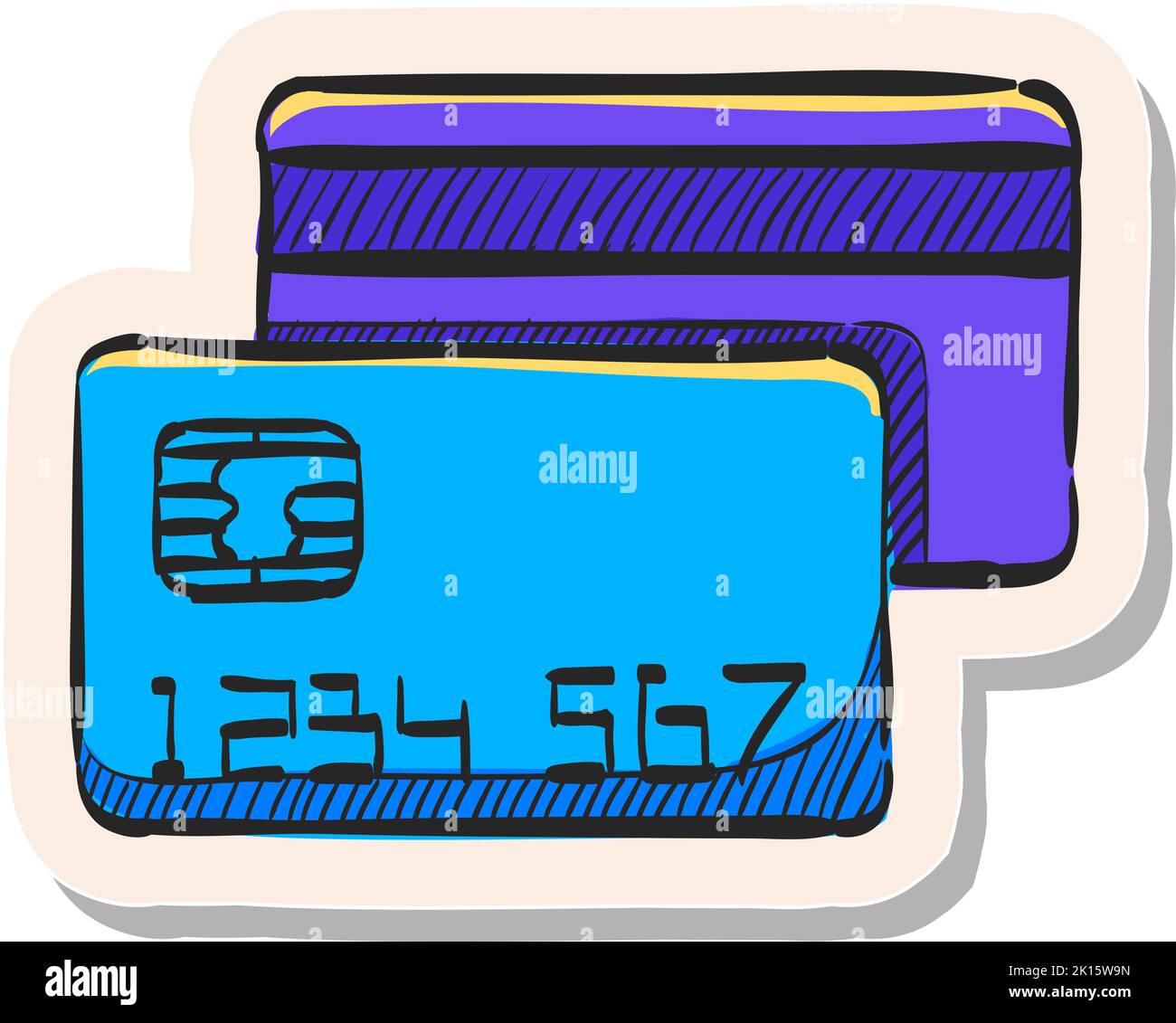 Hand drawn Credit card icon in sticker style vector illustration Stock ...