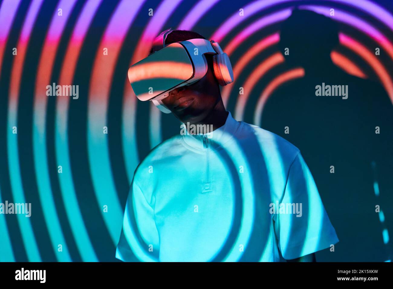 Stylish young African American male millennial in white t shirt ...