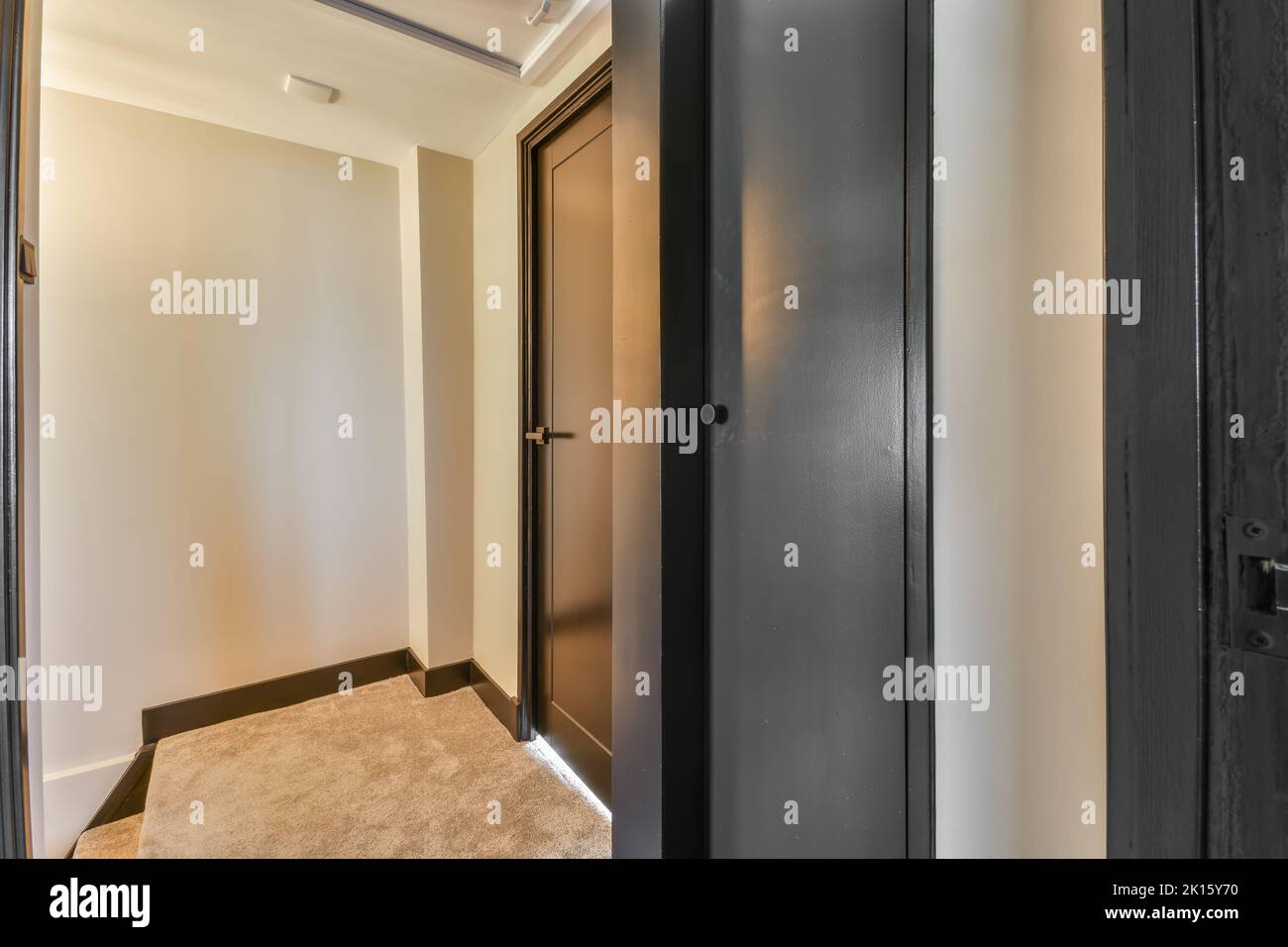 Interior passage way with doors on wall in modern house Stock Photo - Alamy