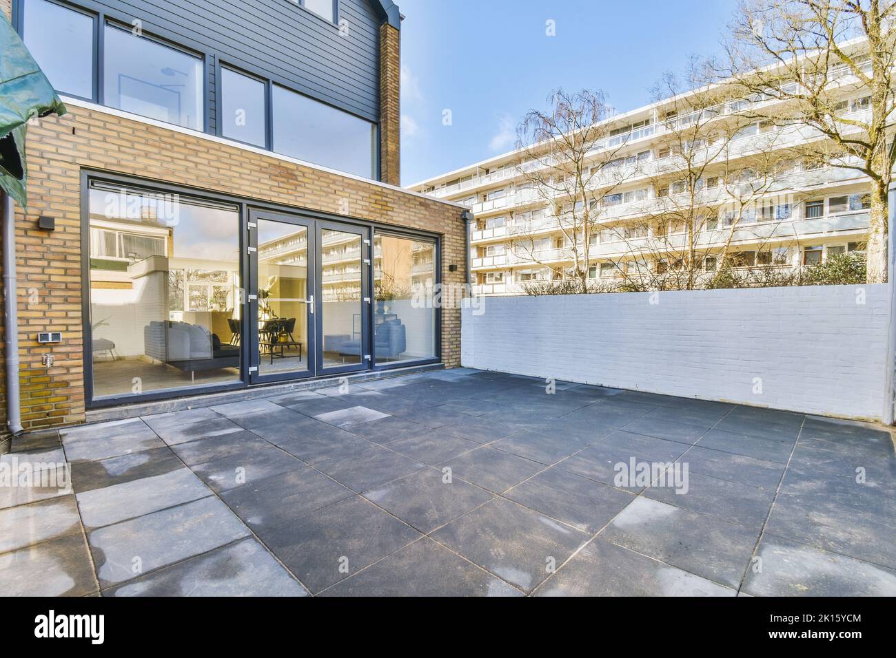 Terrace empty in sunny day of modern house with wooden fence Stock ...