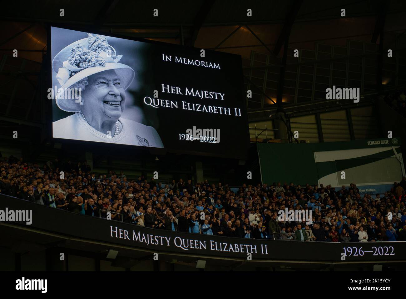 MANCHESTER, ENGLAND - SEPTEMBER 14: :A message in in honor of Queen ...