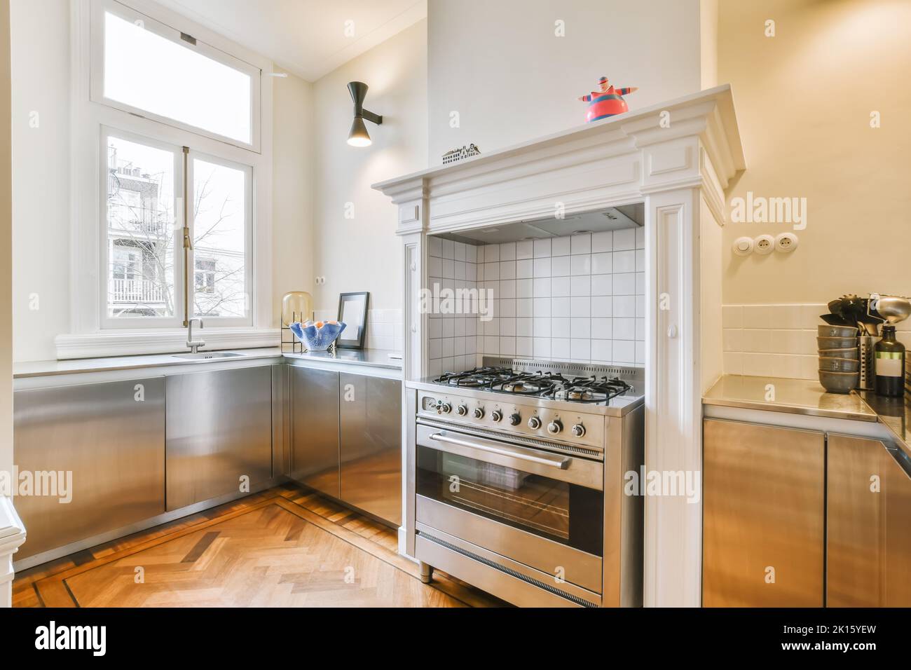 Modern Kitchen in a luxury house and silver furniture Stock Photo - Alamy