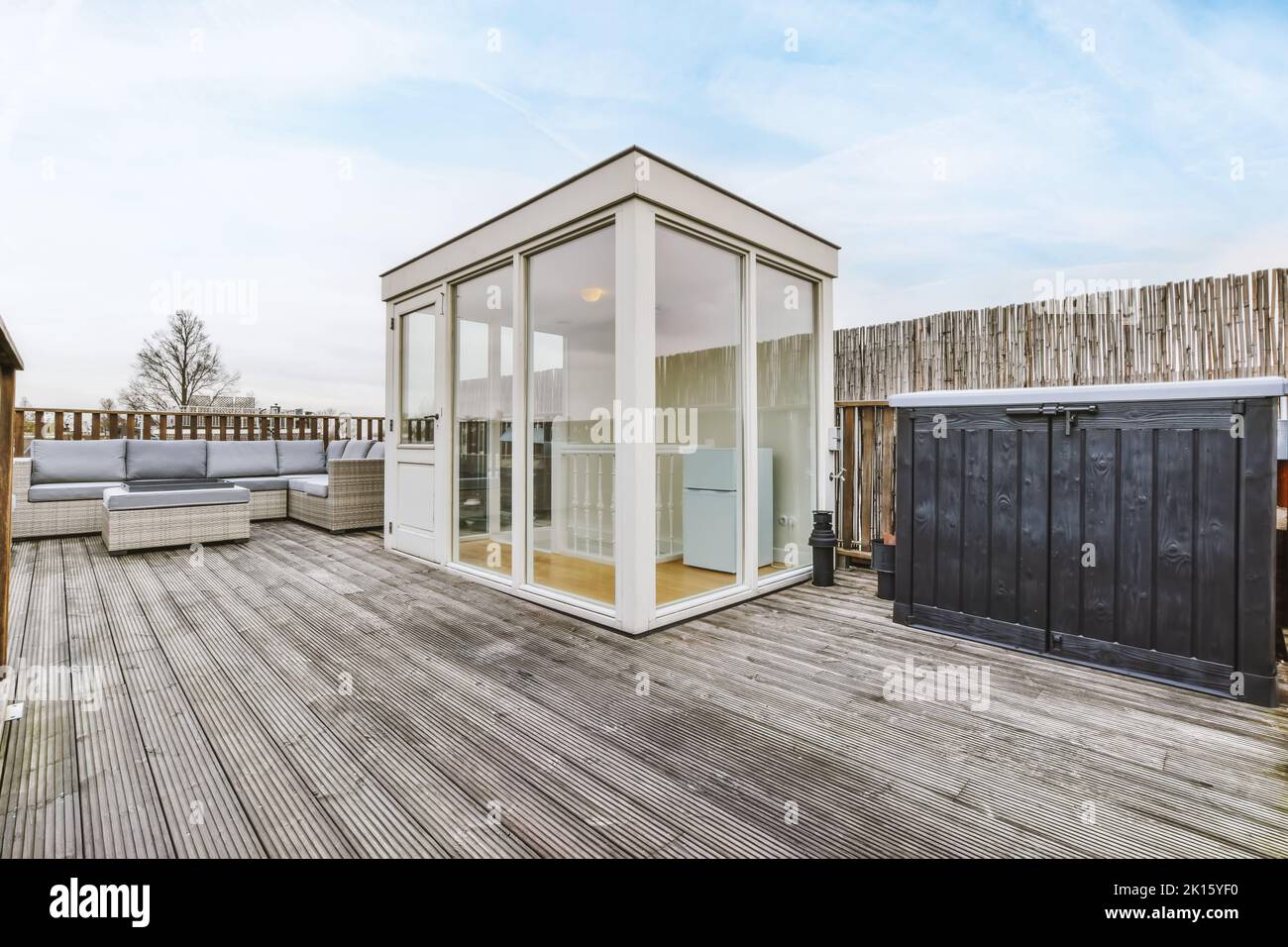 wooden terrace in roof top of a modern house building Stock Photo - Alamy
