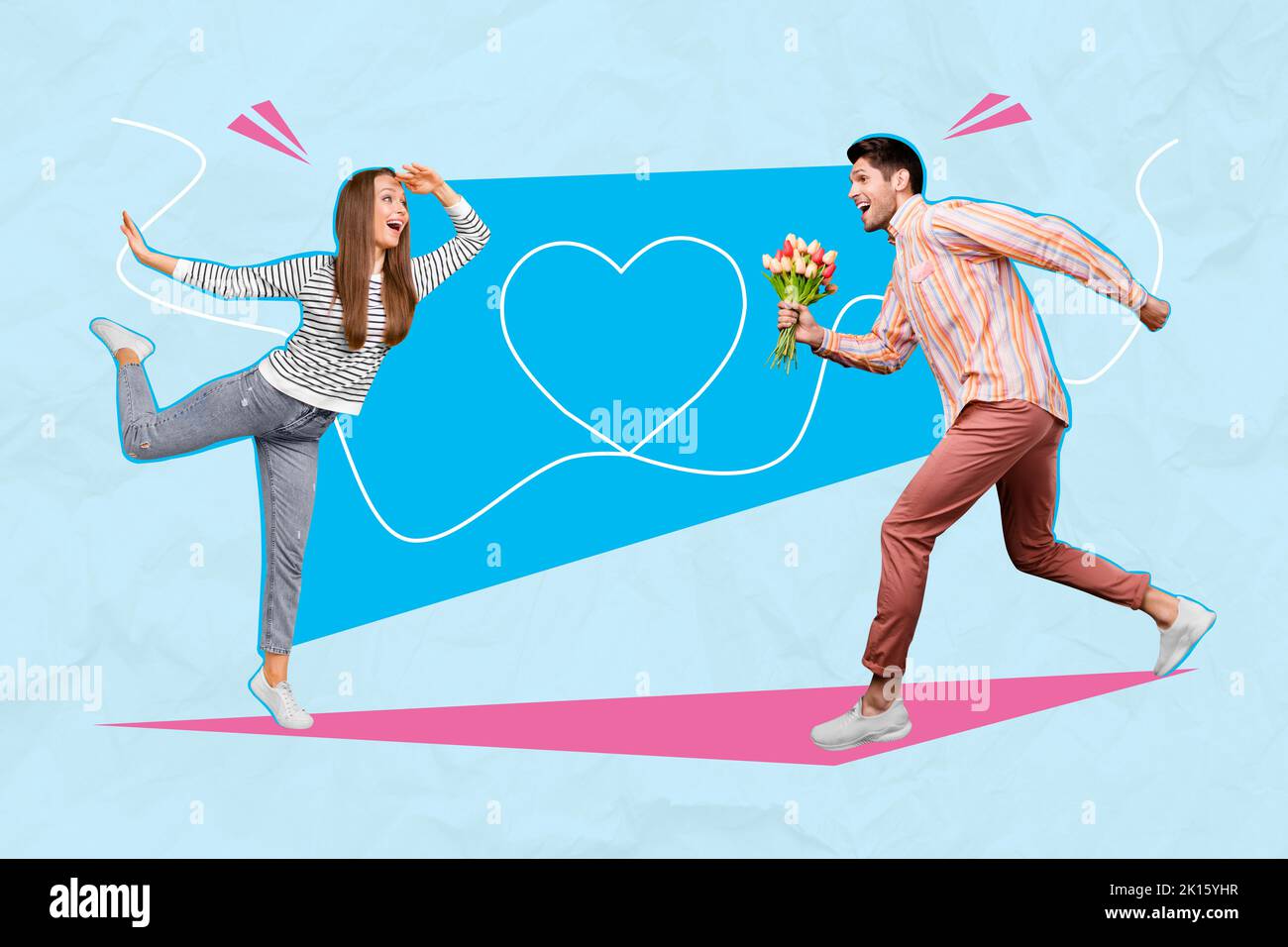 Creative abstract template collage of funky funny man woman couple date ...