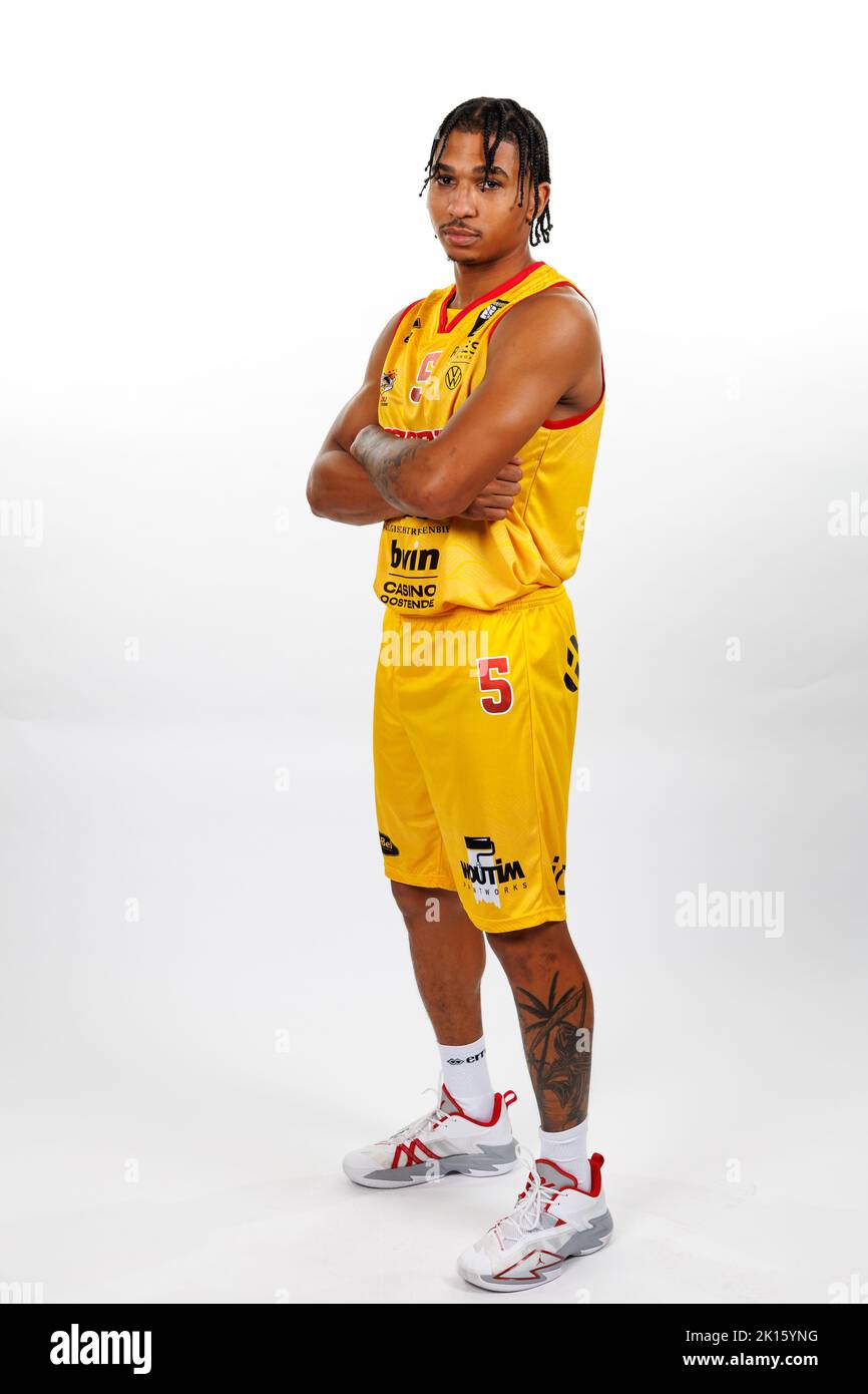 Oostende, Belgium. 15th Sep, 2022. Oostende's Breein Tyree poses at a ...