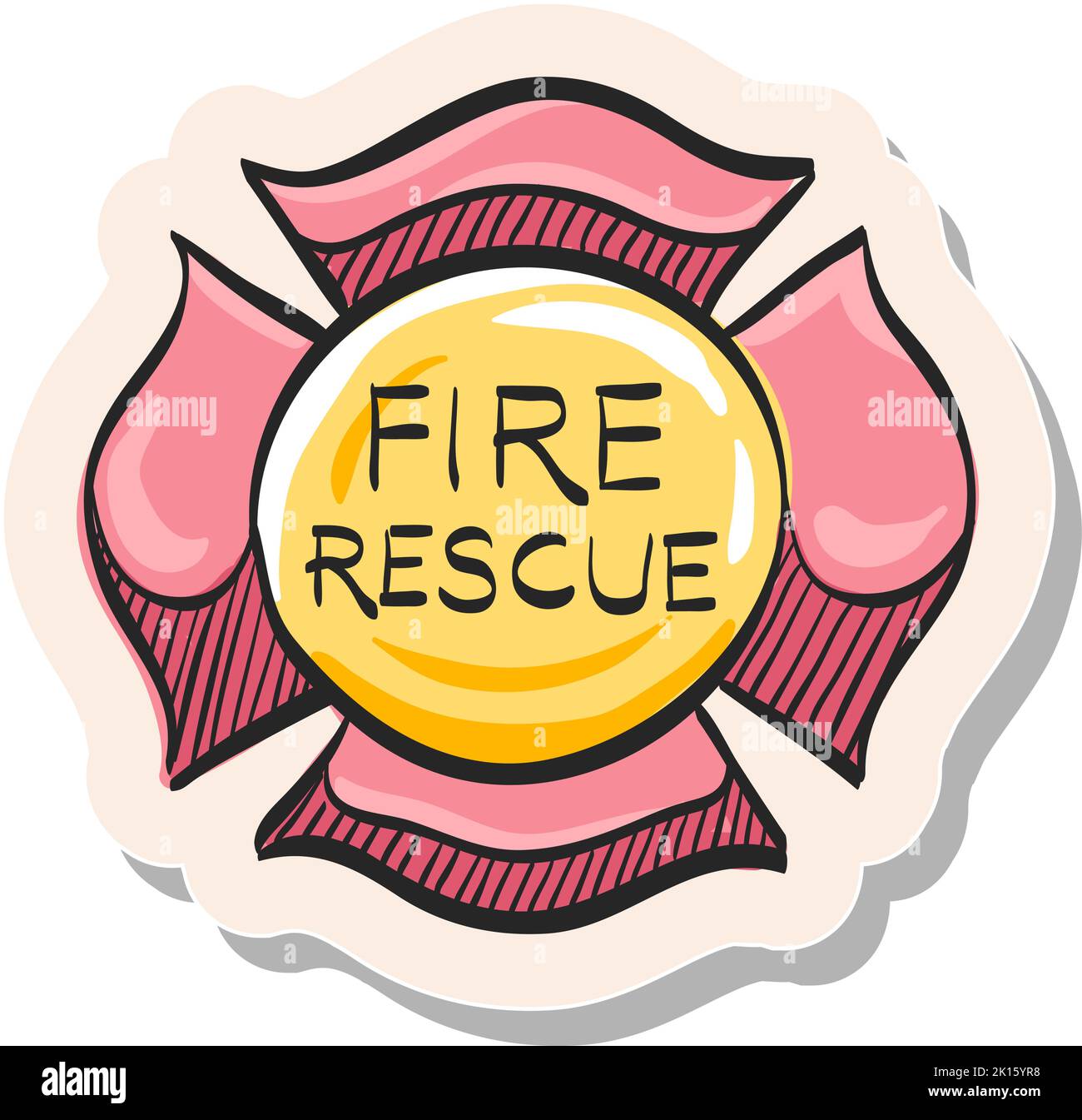 Hand drawn Firefighter emblem icon in sticker style vector illustration ...