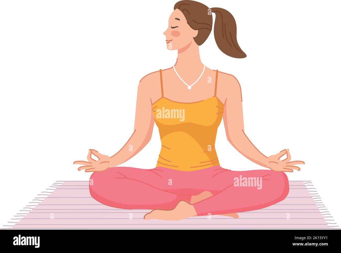 Woman meditating in lotus pose. Calm person character isolated on white ...