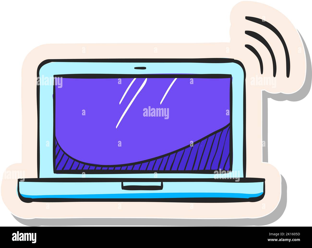 Hand drawn Laptops icon in sticker style vector illustration Stock ...