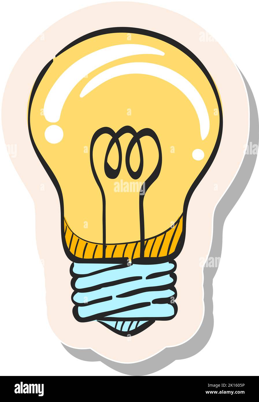 Hand drawn Light bulb icon in sticker style vector illustration Stock ...