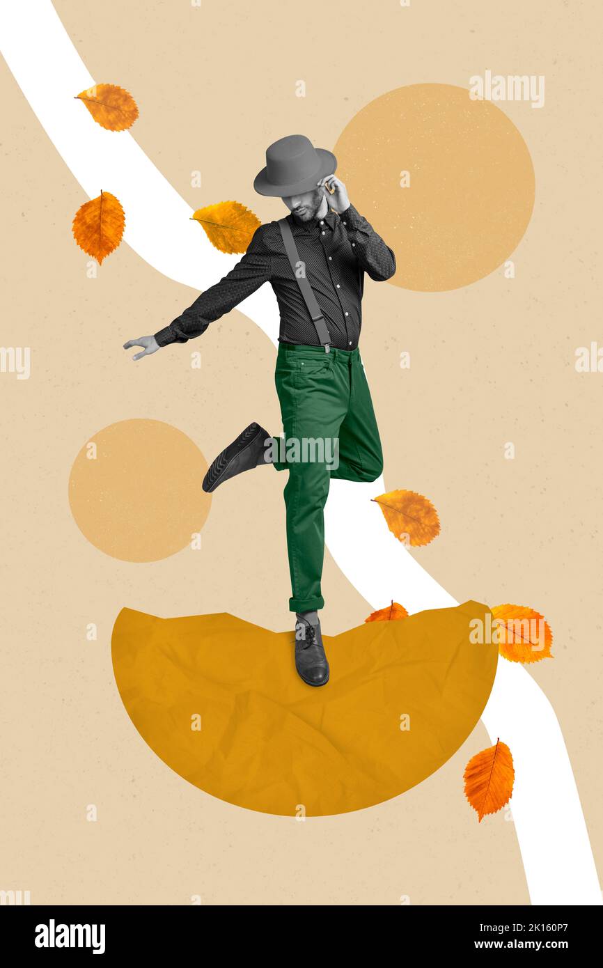 Creative abstract template collage of elegant gentleman hat dancing ...
