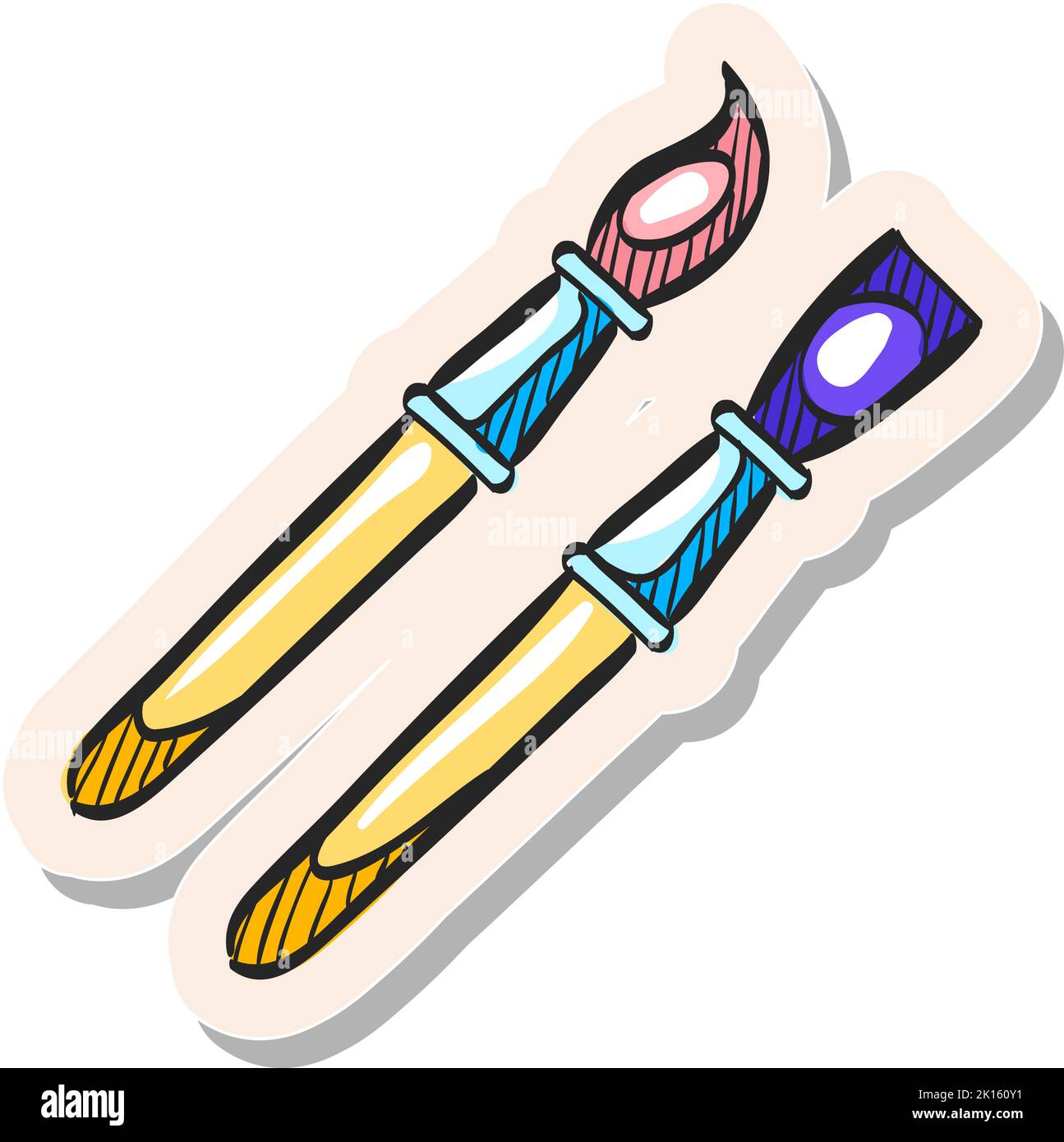 Hand drawn Paint brushes icon in sticker style vector illustration ...