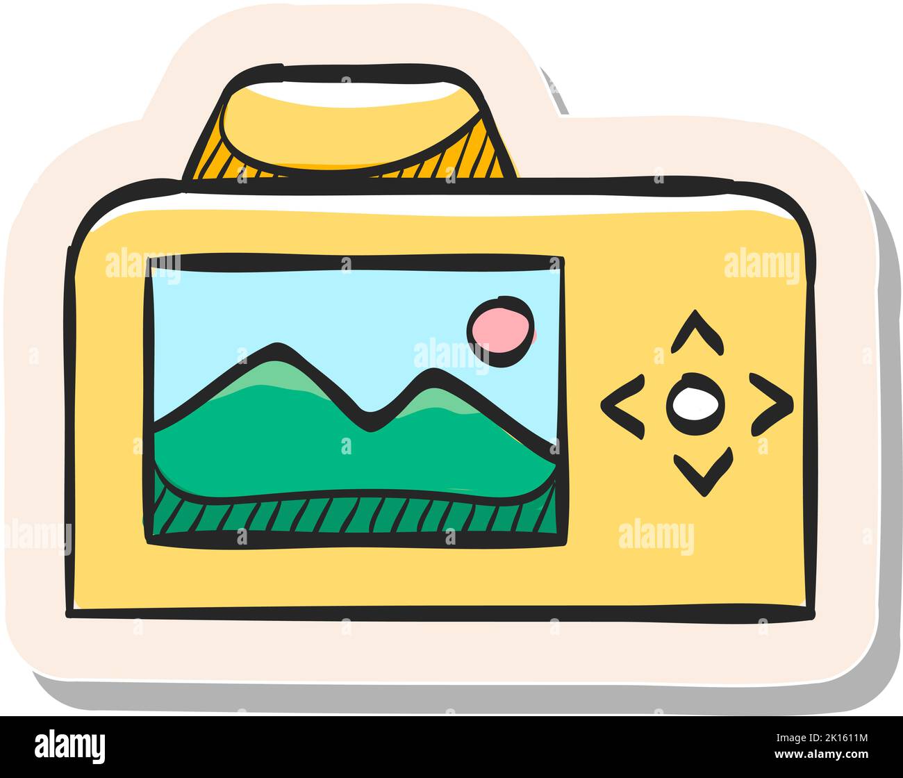 Hand drawn Camera icon in sticker style vector illustration Stock ...
