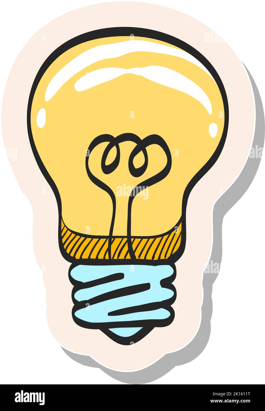 Hand drawn Light bulb icon in sticker style vector illustration Stock ...
