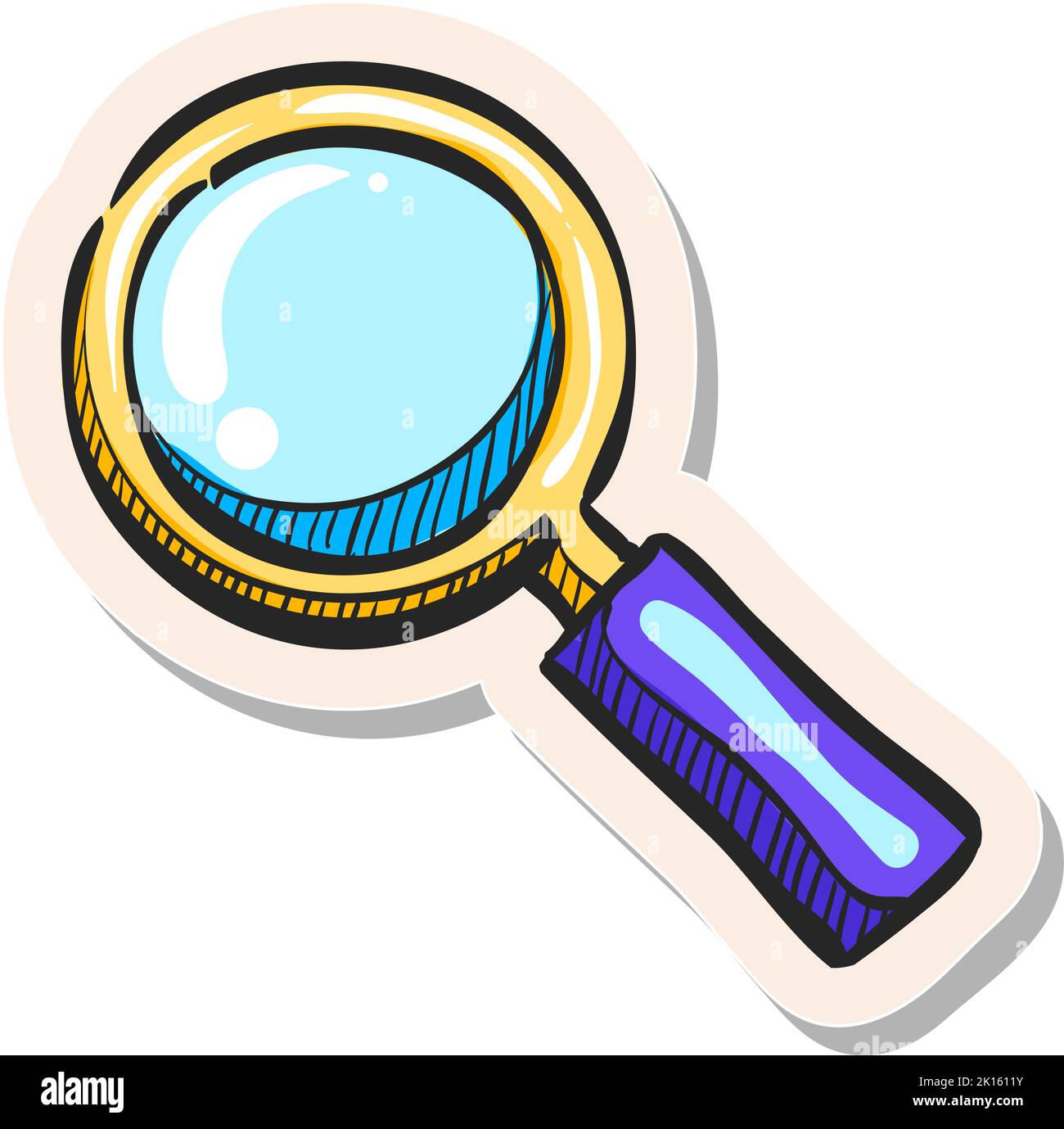Hand drawn Magnifier icon in sticker style vector illustration Stock ...